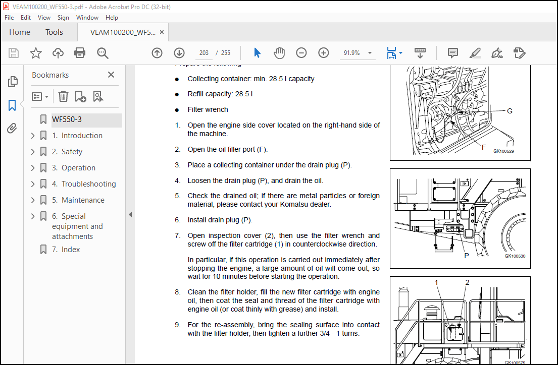 Komatsu Trash Loader WF550-3 Operation & Maintenance Manual VEAM100200 ...