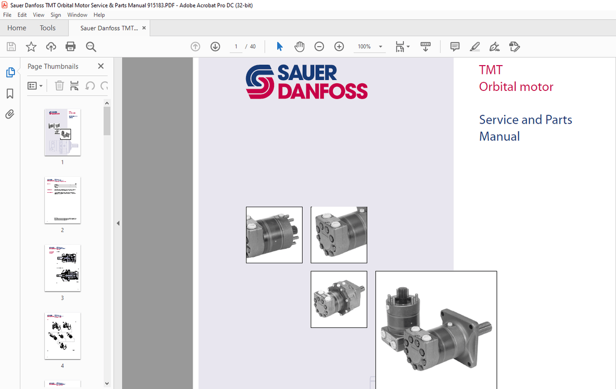 Sauer Danfoss TMT Orbital Motor Service & Parts Manual 915183 – PDF ...