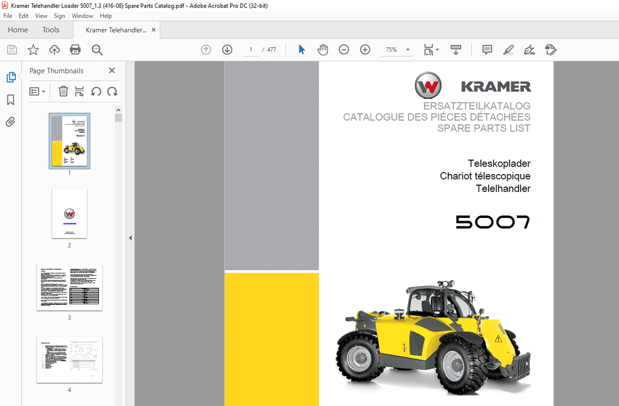 KRAMER Telehandler 5007 Spare Parts List Manual SN416080001 – PDF DOWNLOAD