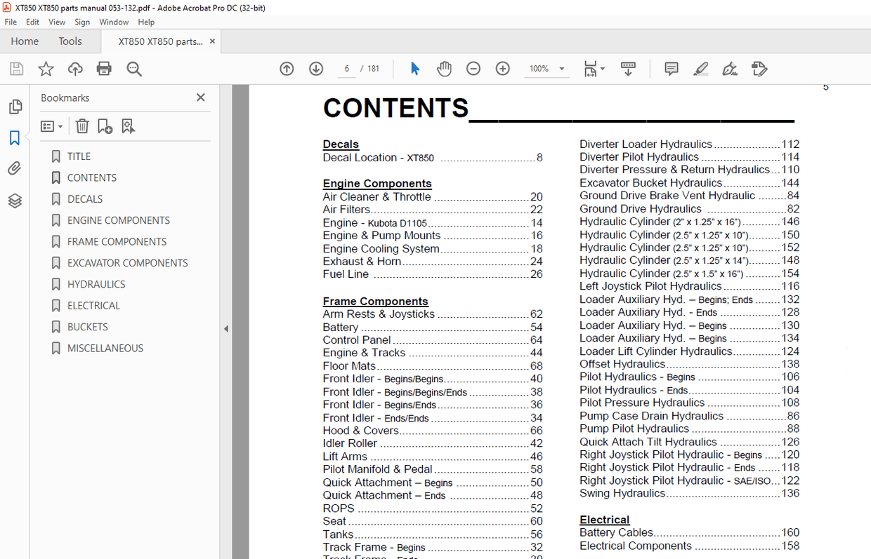 Ditch Witch XT850 Parts Manual PN 053-132 – PDF DOWNLOAD