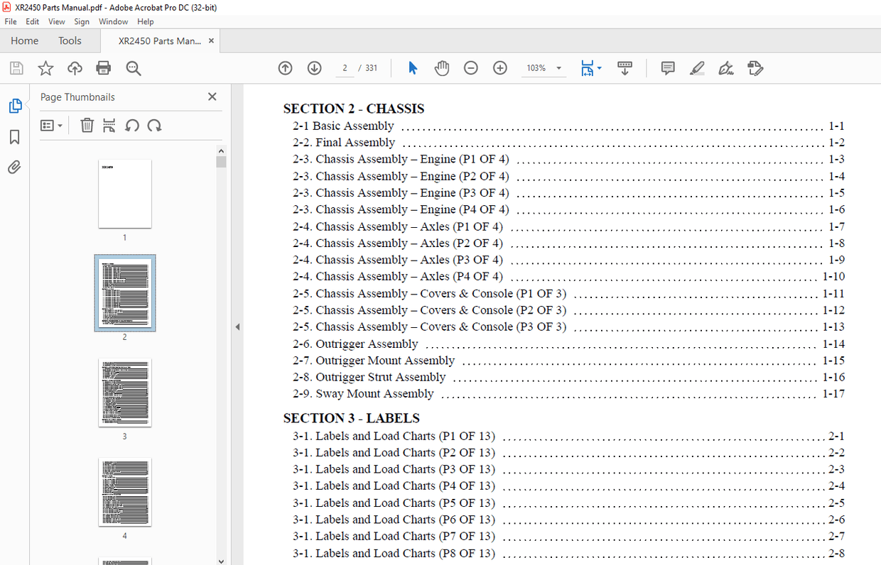 Xtreme Telehandler XR2450 Forklift Parts Manual – PDF DOWNLOAD