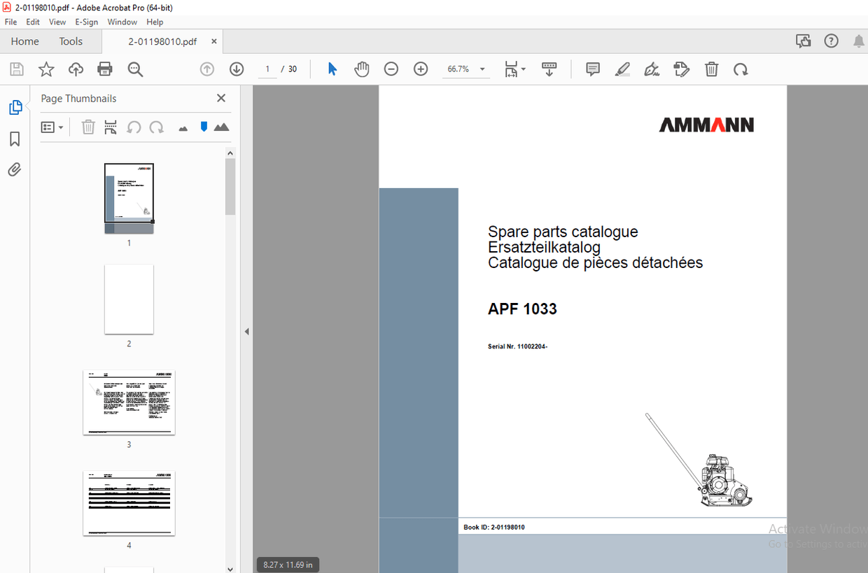 Ammann APF 1033 Parts Manual 11002204 PDF