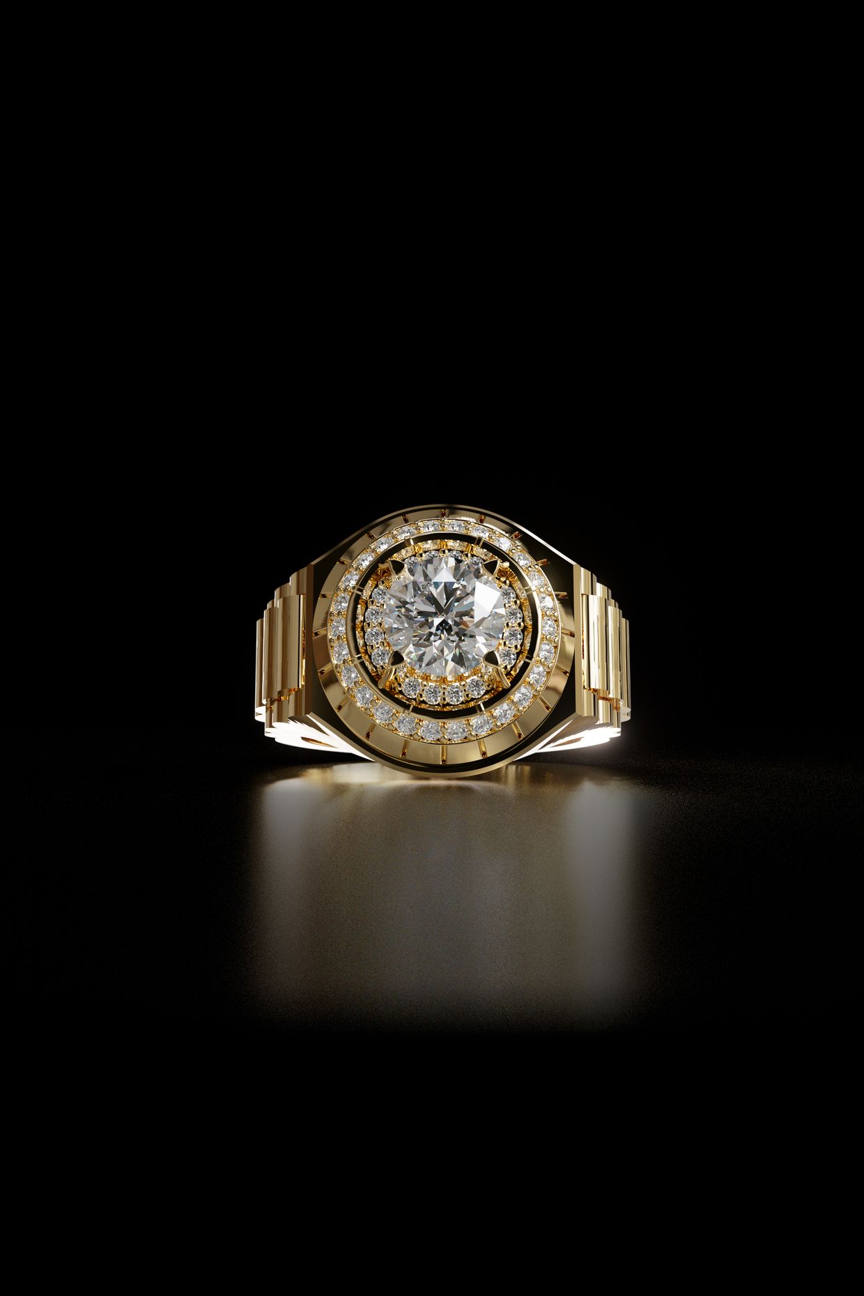 Men’s Ring STL – Diamond Gold Ring 3D Model 002 CAD Design for 3D Printing
