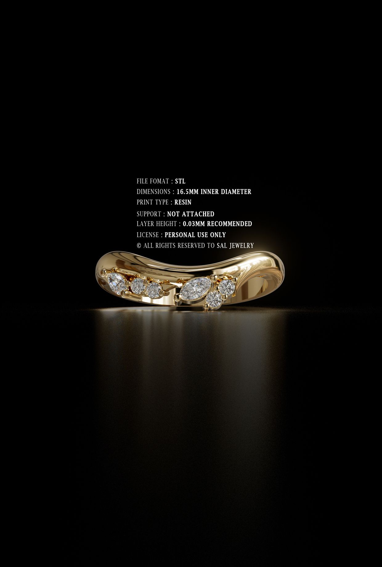 Luxury Engagement Ring 3D Model 021 – Gold STL Jewelry Design for 3D ...