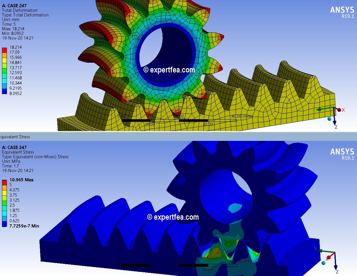 ANSYS Workbench 19.1 Mechdat file and 3D model for Curved cycloidal teeth rack meshing with gear