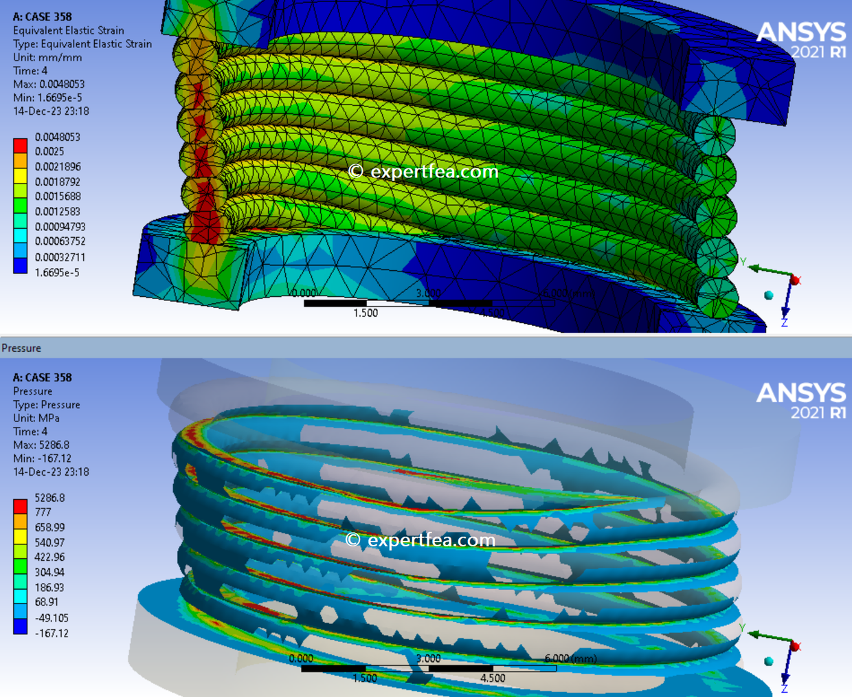ANSYS Workbench 2021 R1 solved WBPZ archive and 3D model for spring with plasticity