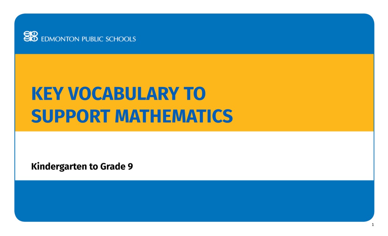 Key Vocabulary to Support Mathematics English - Kindergarten to Grade 9