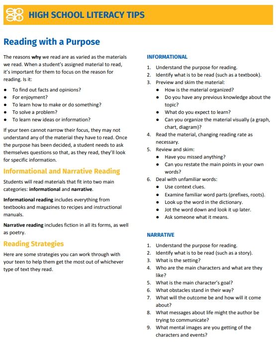 Literacy Tips - High School