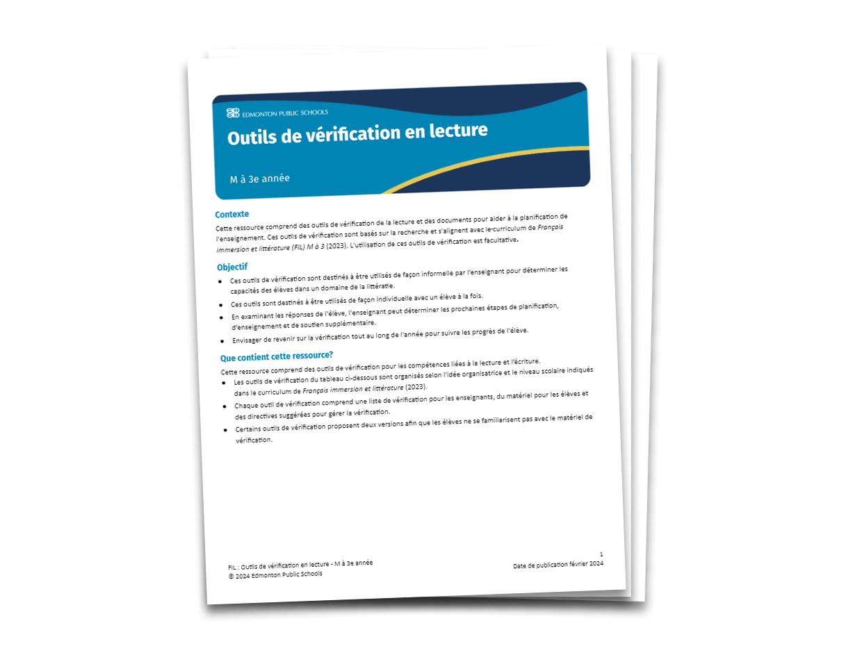 FIL : Outils de vérification en lecture - M à 3e année