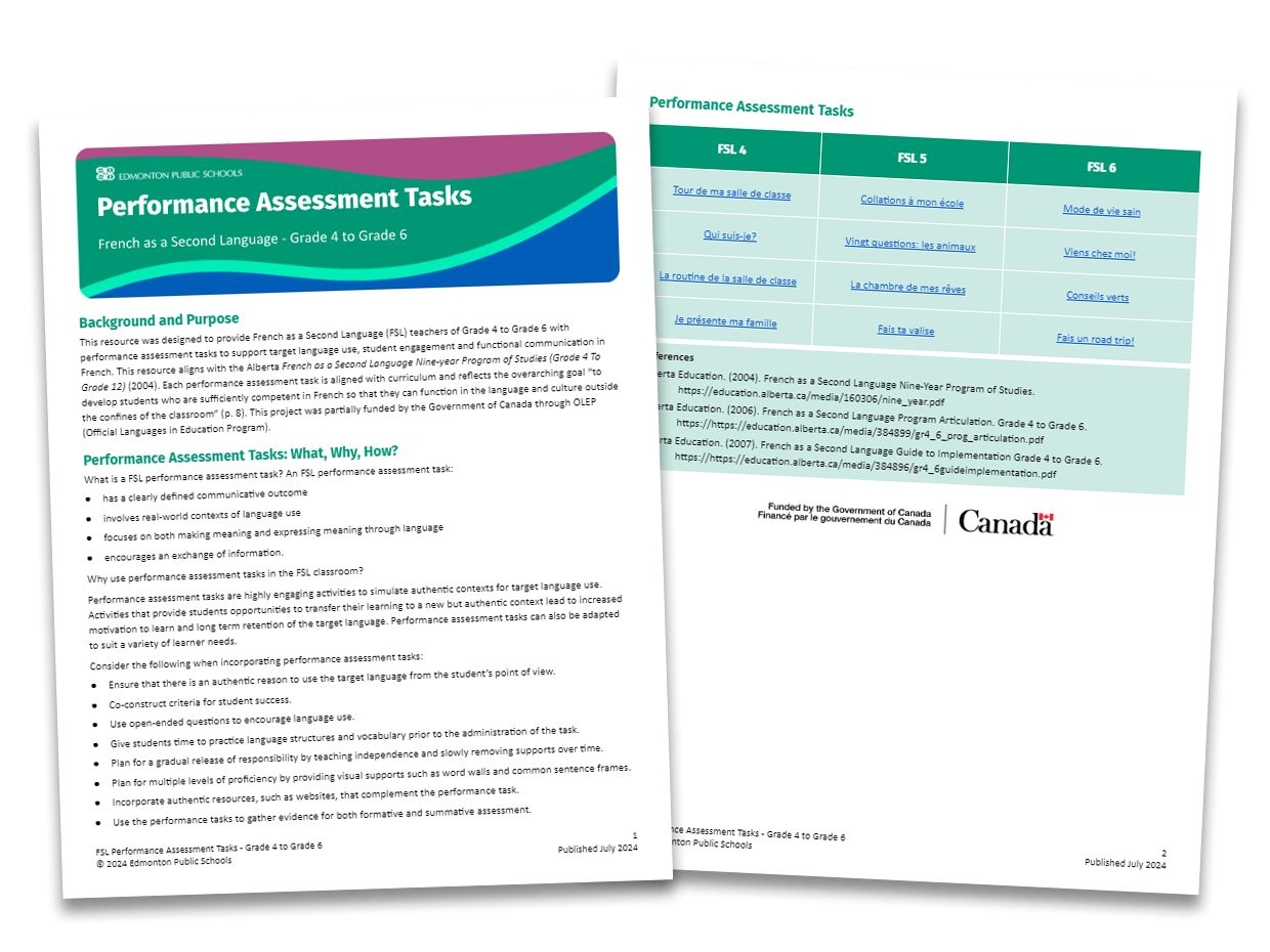 FSL Performance Assessment Tasks - Grade 4 to Grade 6