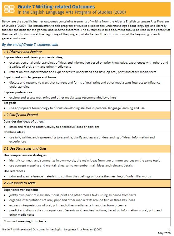 Writing-related Outcomes in the English Language Arts Program of ...
