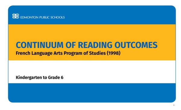 Continuum of Reading Outcomes French Language Arts POS