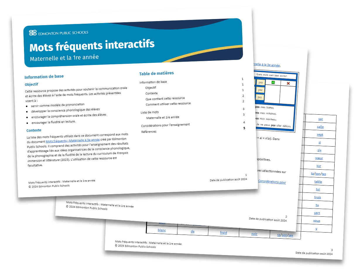 Mots fréquents interactifs : Maternelle et la 1re année