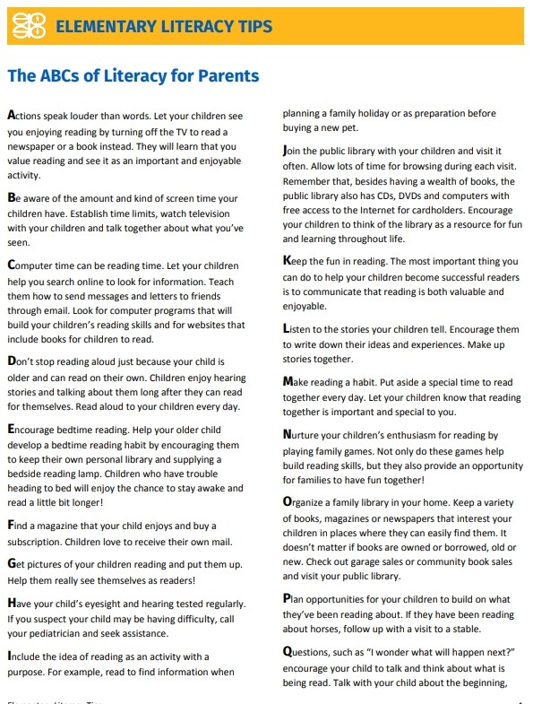 Literacy Tips - Elementary