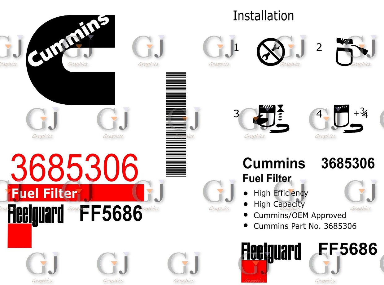 Cummins Fleetguard Fuel Filter Label File Motor Engine Digital warped ...
