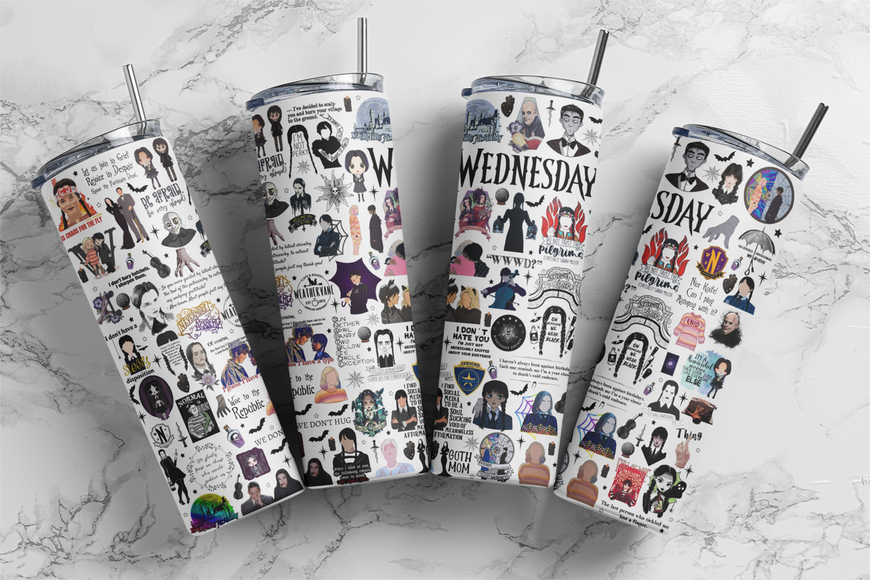 Wednesday Addams Family Theme Tumbler Design Seamless Label PNG Digital ...