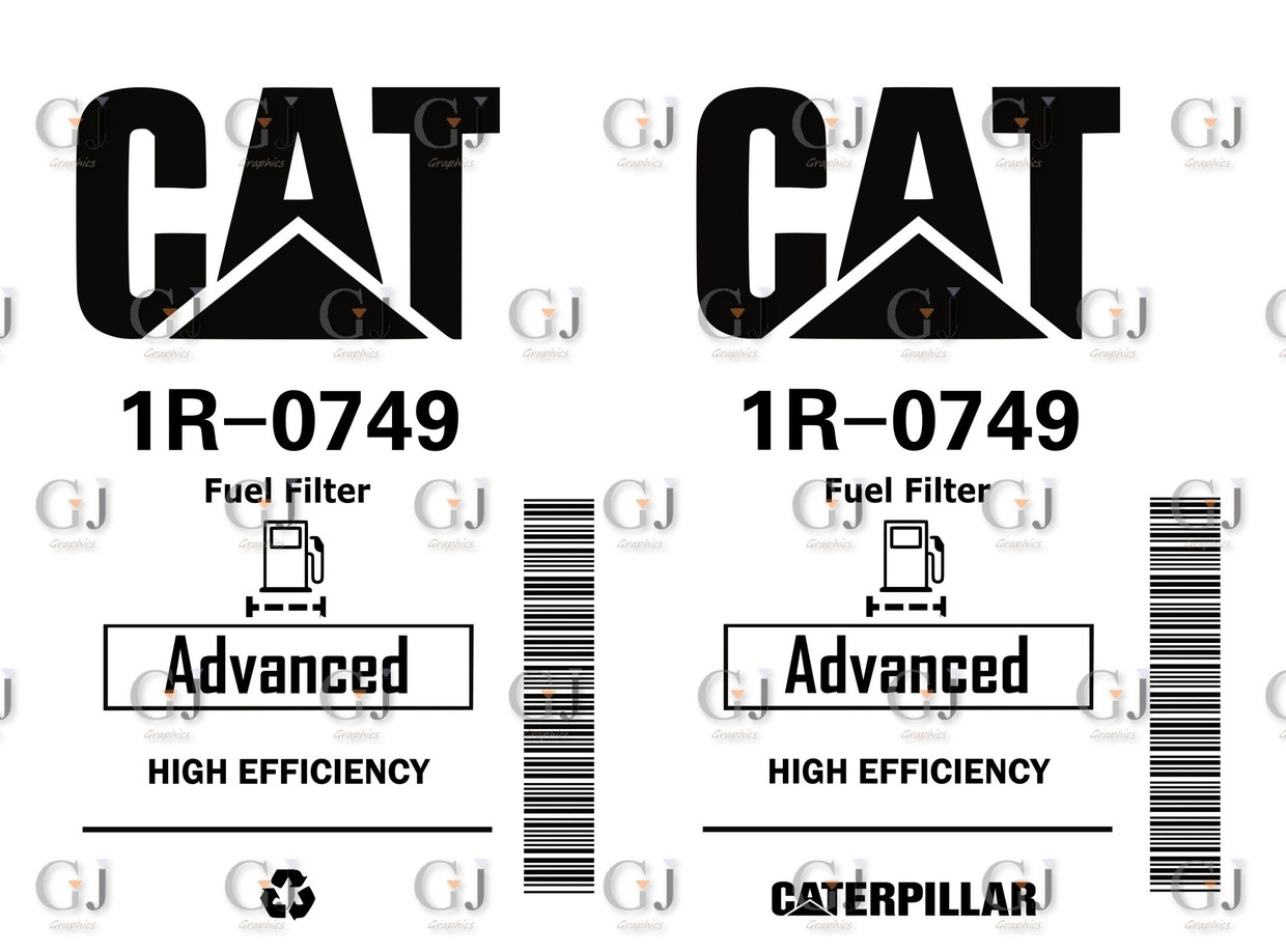 White CAT Fuel Filter Label File Caterpillar Motor Engine 0749 Digital ...
