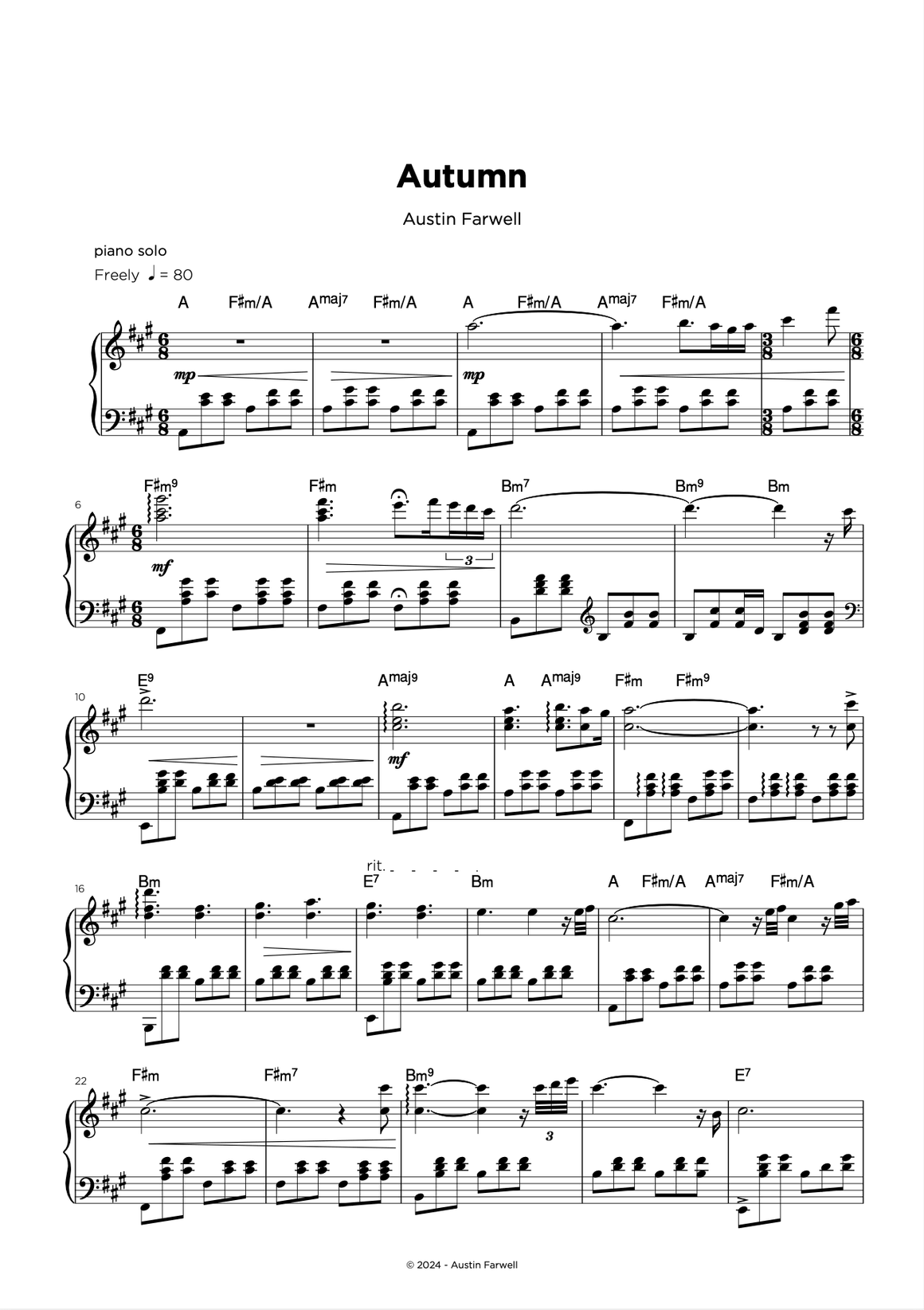 Austin Farwell Sheet Music | Deep Breaths + Dreaming + New Home