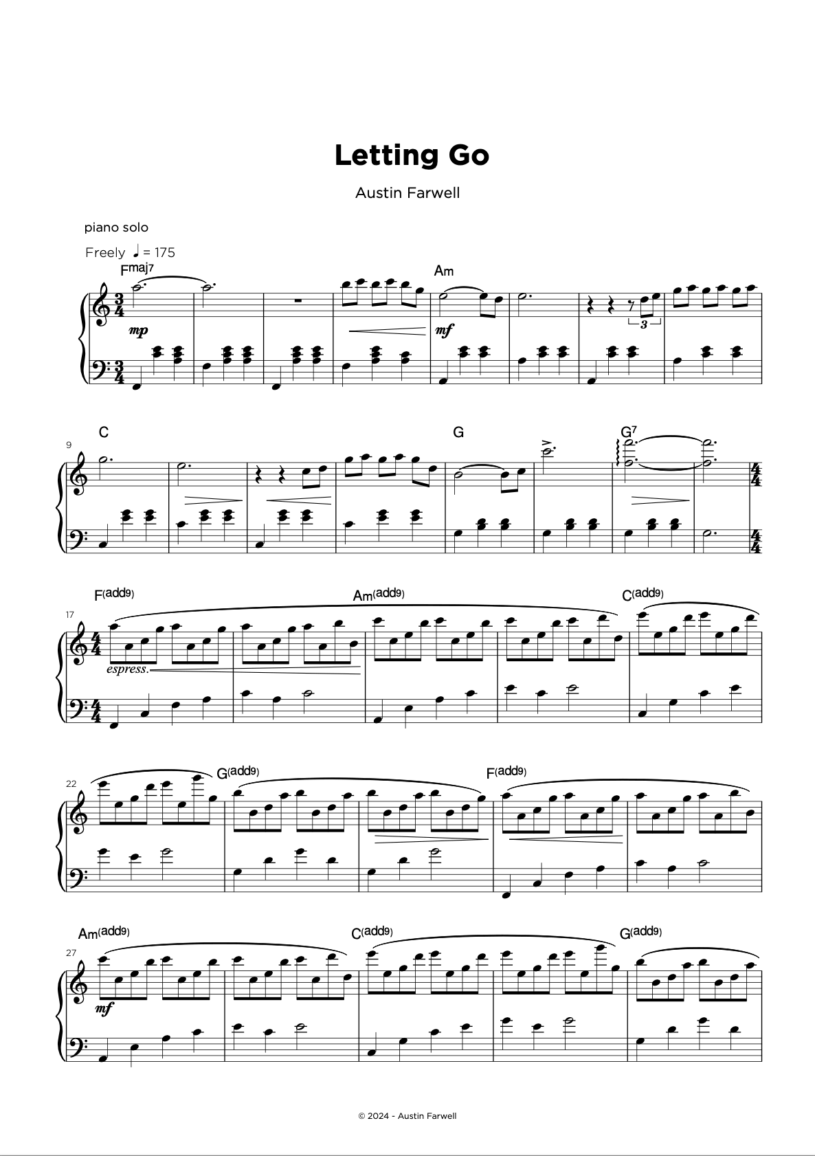 Austin Farwell Sheet Music | Deep Breaths + Dreaming + New Home
