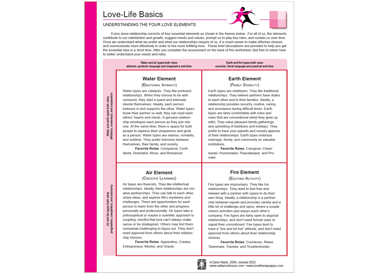 Love-Life Basics: Understanding the 4 Love Elements (worksheets)