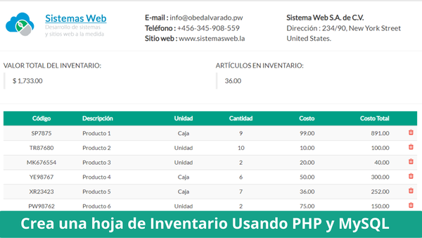 Hoja de Inventario con PHP y MySQL