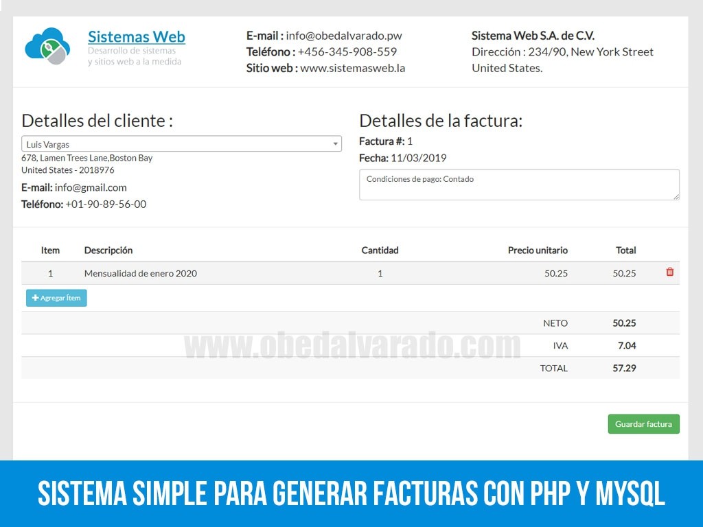 Sistema simple para generar facturas con PHP y MySQL