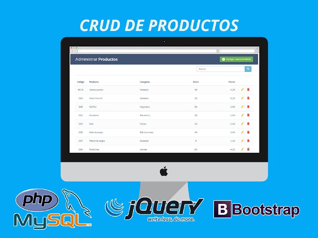 CRUD de productos con PHP – MySQL – jQuery AJAX