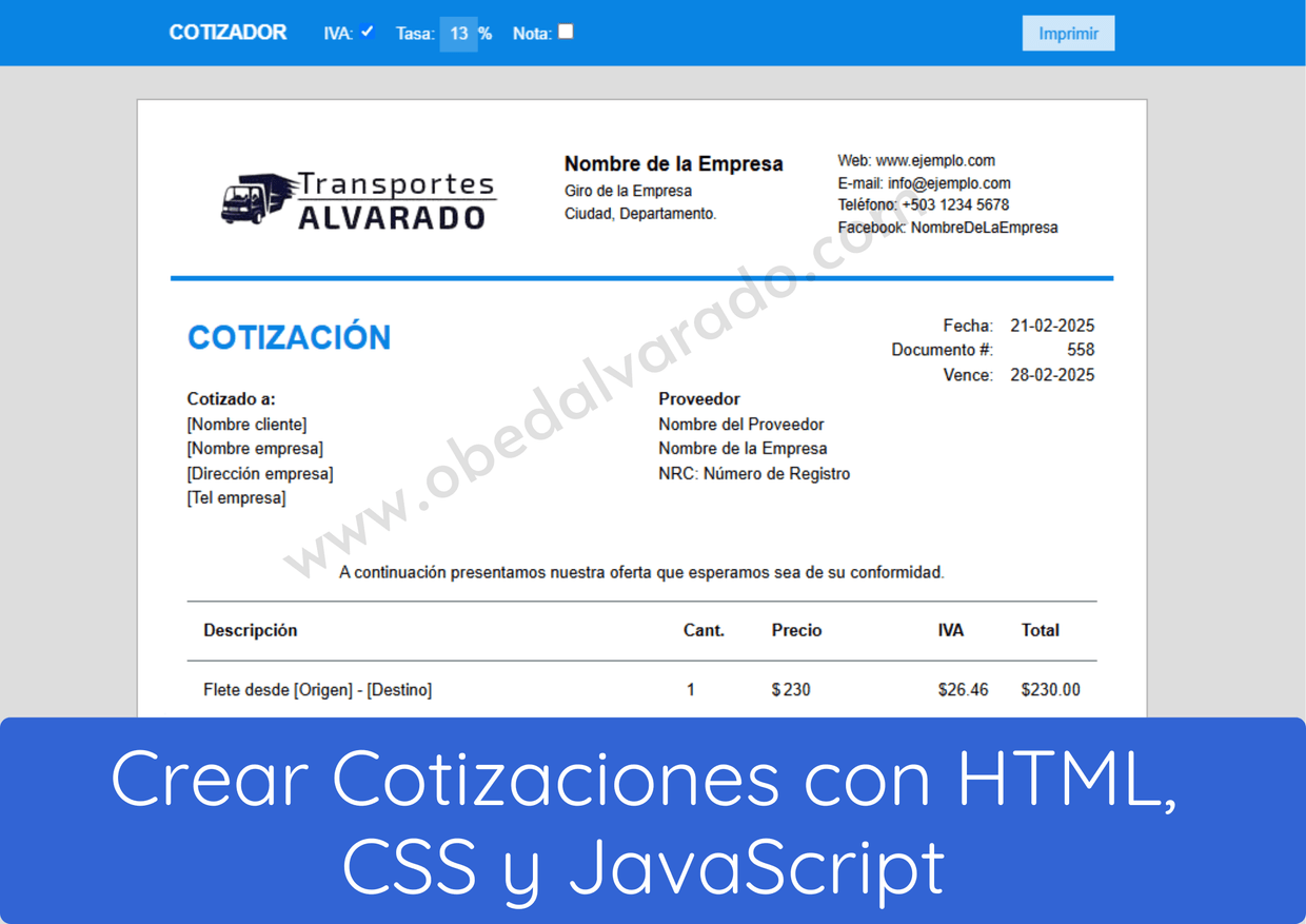 Crear Cotizaciones con HTML, CSS y JavaScript