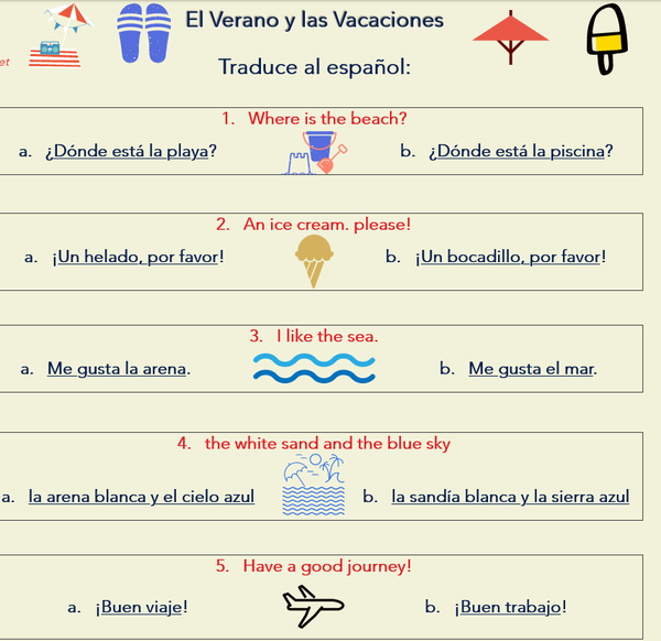 El Verano y las Vacaciones (worksheet)