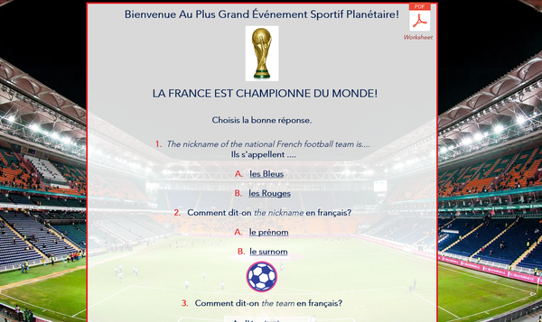 Le Football (French Vocabulary Worksheets)