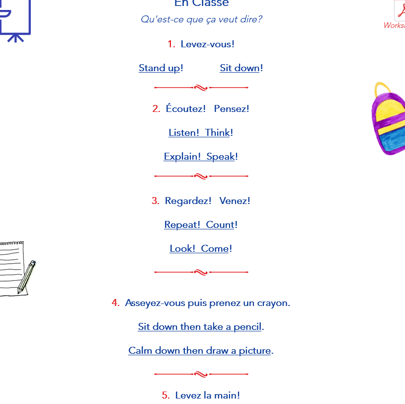 Classroom Commands in French
