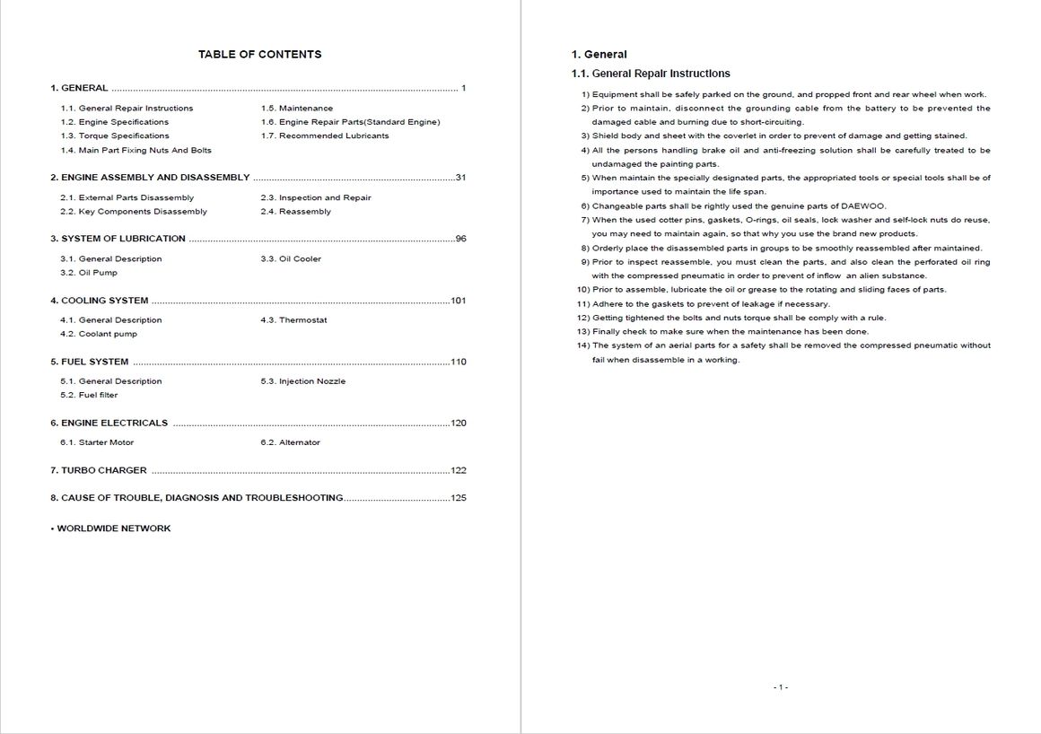 Doosan Daewoo Shop Manual DB58, DB58T, DB58TI Diesel Engine 65.99892 ...