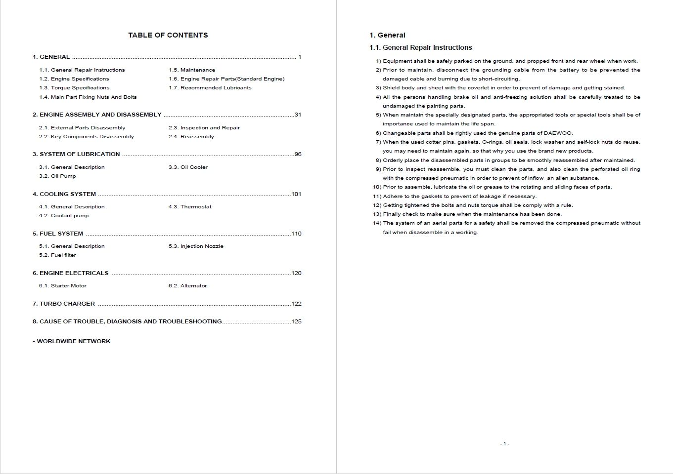 Doosan Daewoo Shop Manual DB58, DB58T, DB58TI Diesel Engine 65.99892 ...