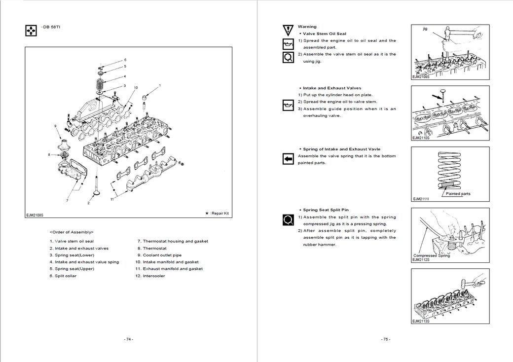 Doosan Daewoo Shop Manual DB58, DB58T, DB58TI Diesel Engine 65.99892 ...