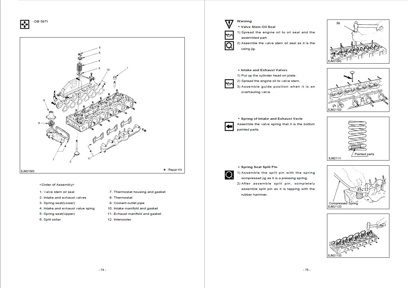 Doosan Daewoo Shop Manual DB58, DB58T, DB58TI Diesel Engine 65.99892 ...