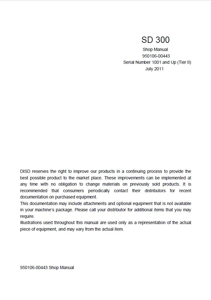 Doosan Shop Manual SD300 1001 and up (Tier II) Wheel Loader 950106 ...