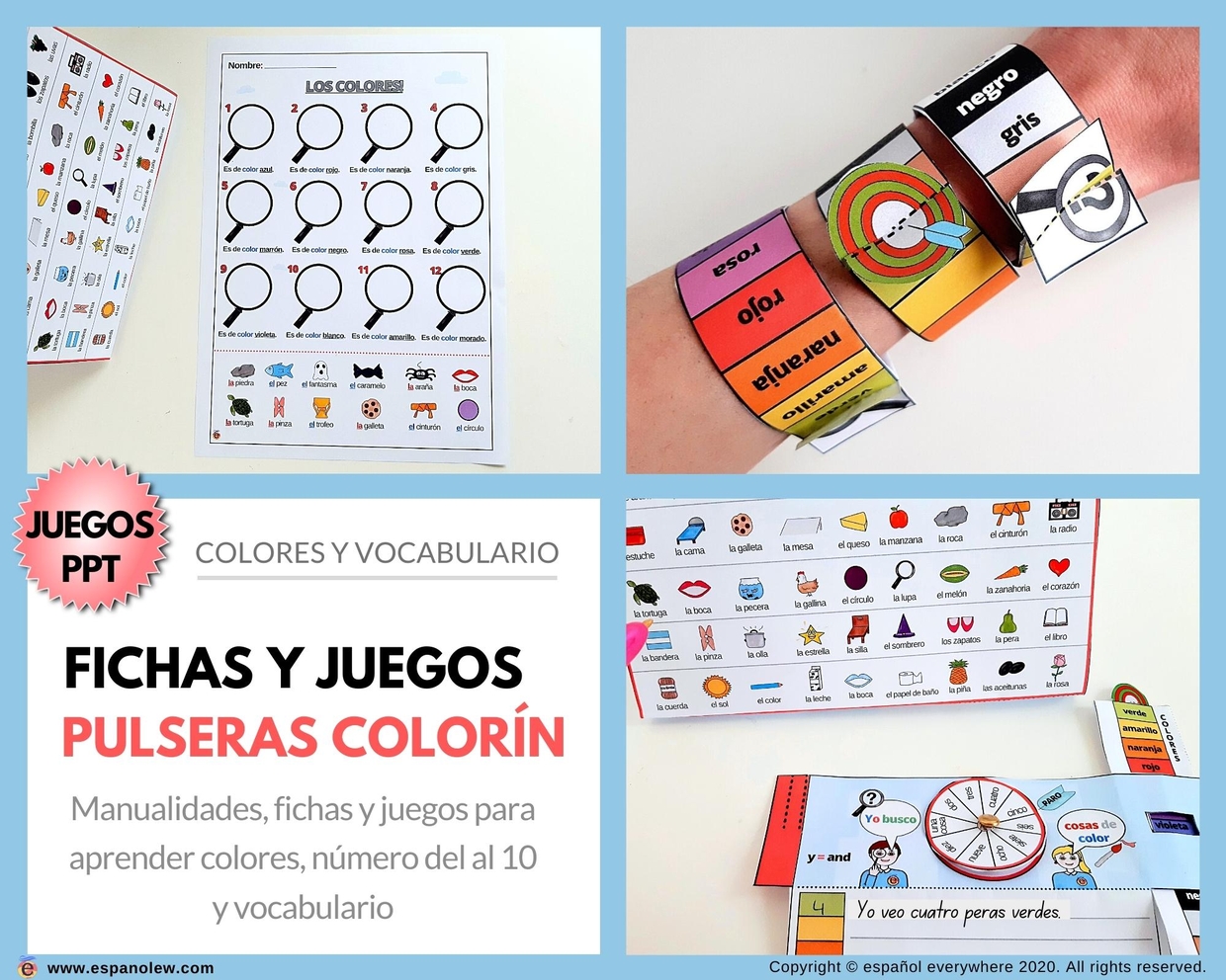 💻 Pack ´Pulsera y fichas colorín ´ COLORES, NÚMEROS 1-
