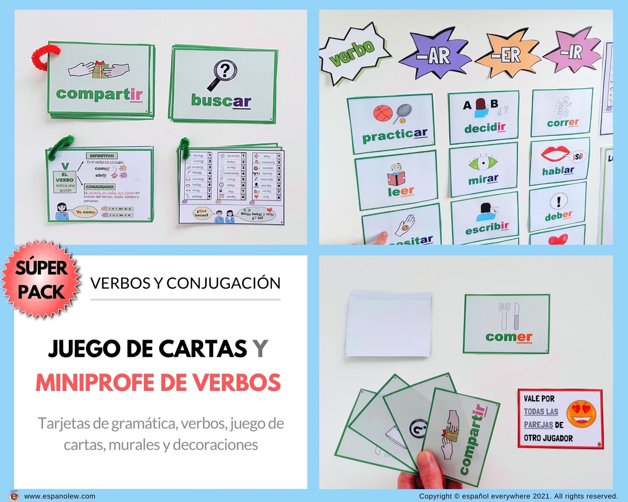 💻 PACK ´JUEGO DE CARTAS Y MINIPROFE DE VERBOS´- Pronombres y ...