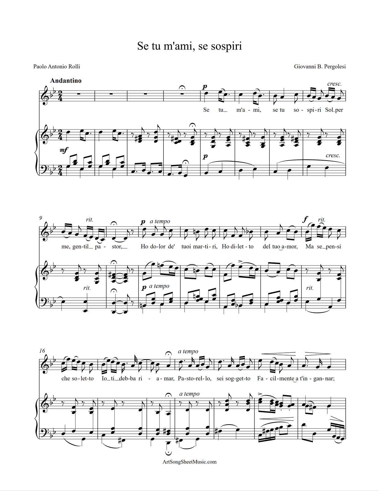 Se tu m'ami PDF - Pergolesi - G minor