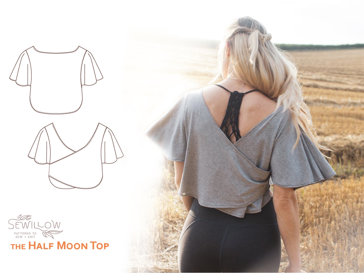 Half Moon Top - Digital PDF Sewing pattern. Butterfly sleeve, crop top ...