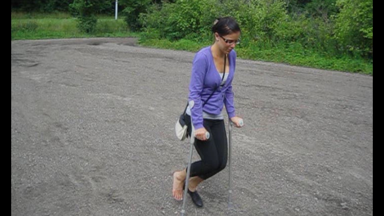 Sarah 27 Barefoot - cast is gone but i still must us my crutches - 4 min