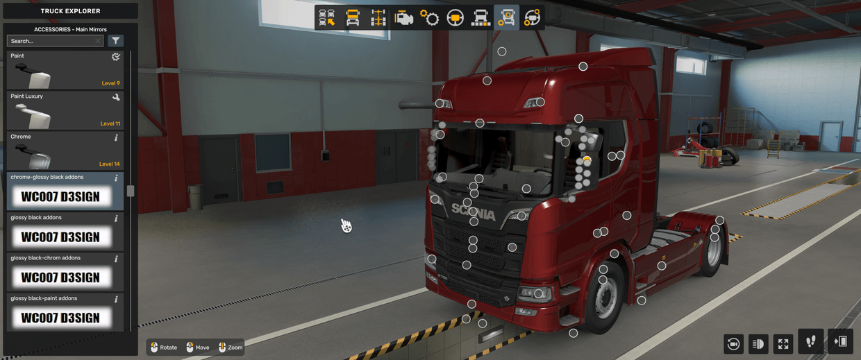 ~ [main mirrors tuning part] Scania NG gloss black mirrors with slots
