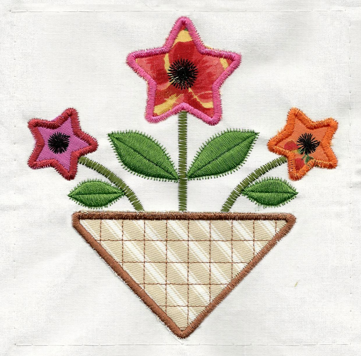 Folksie Star Flowers Applique Quit Squares in 3 sizes
