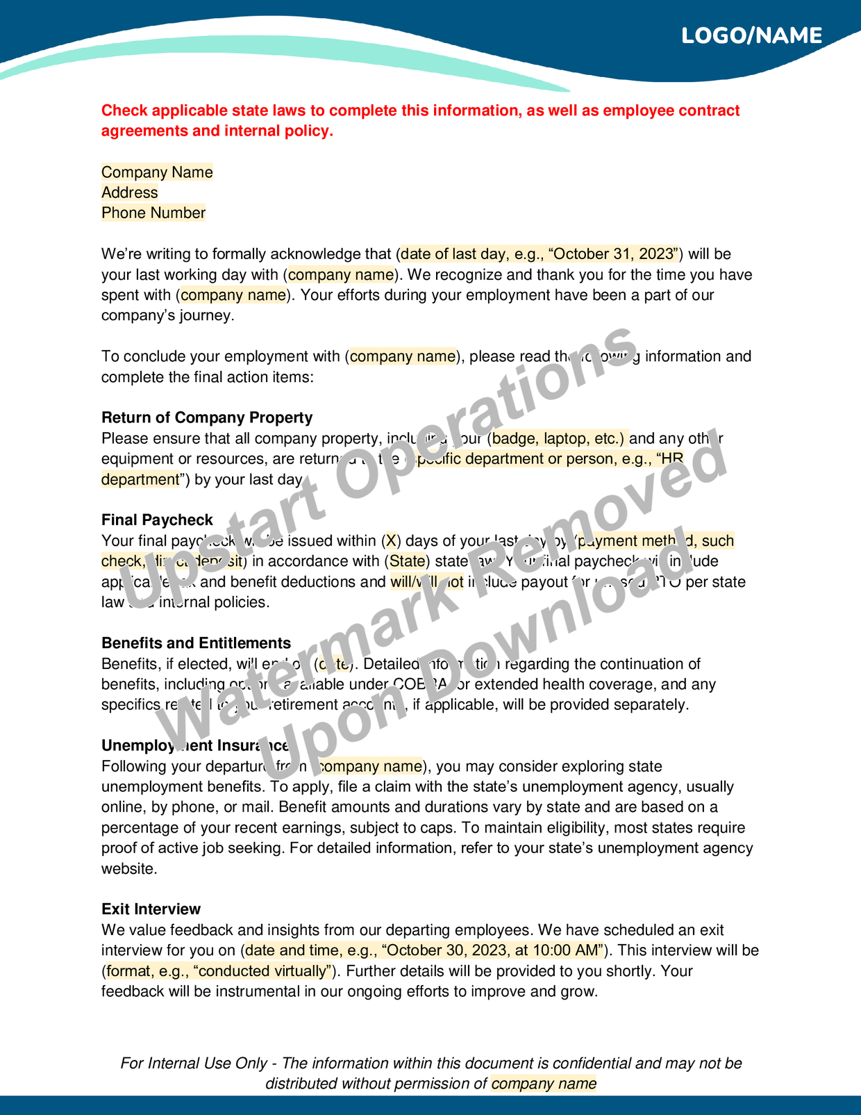 Last Day Employee Offboarding Letter