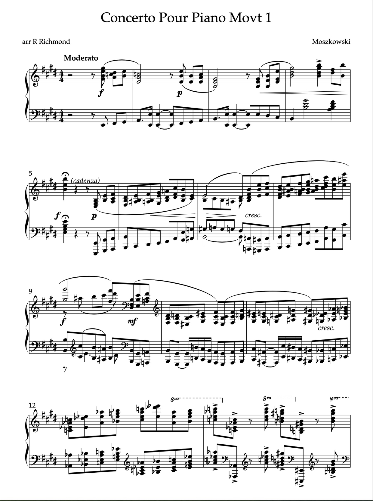 Piano Arrangement. Moszkowski Piano Concerto Op. 59 Mvt.1 Moderato
